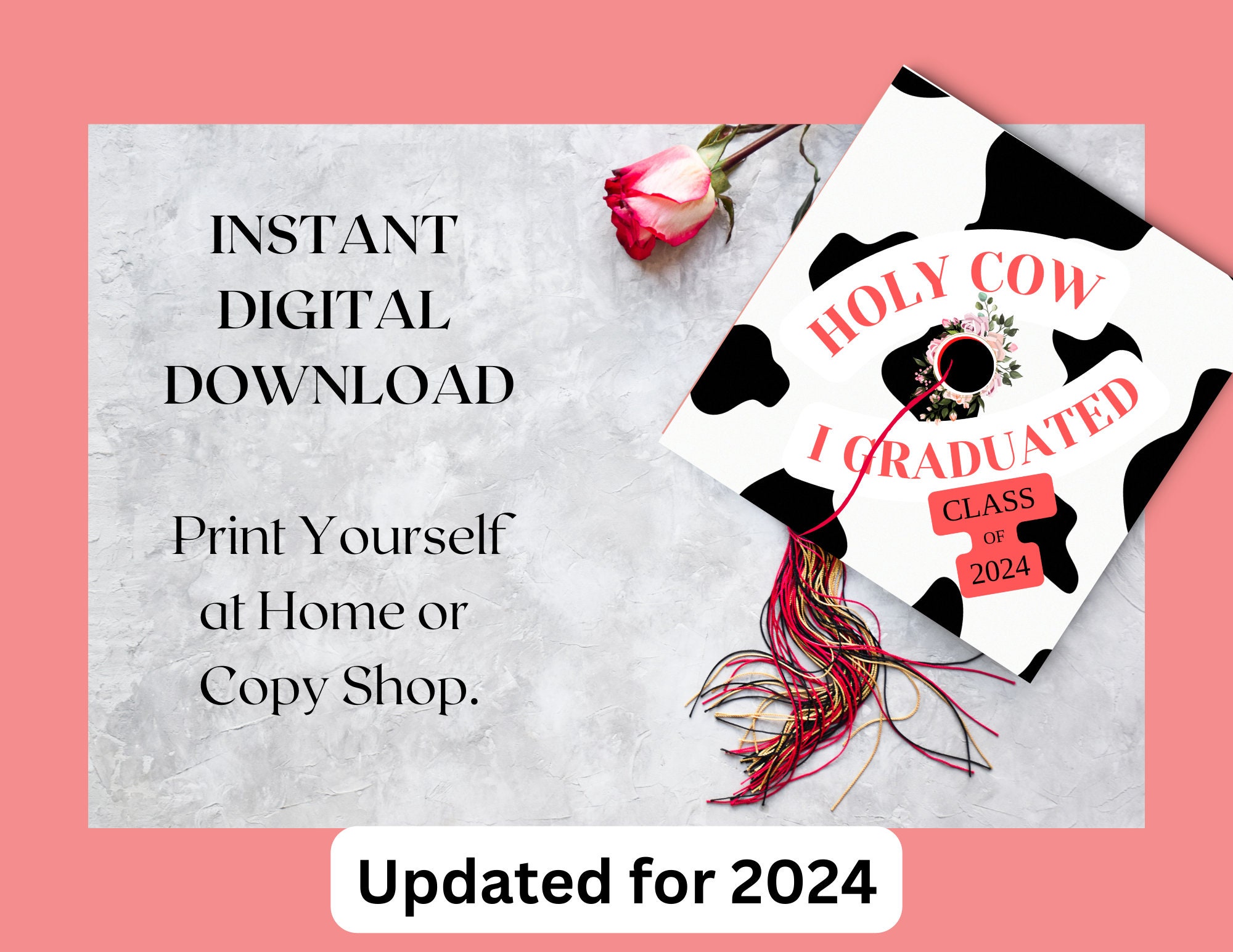 Graduation Cap Topper 2024 | Holy Cow I Graduated | DIY Grad Cap - Etsy