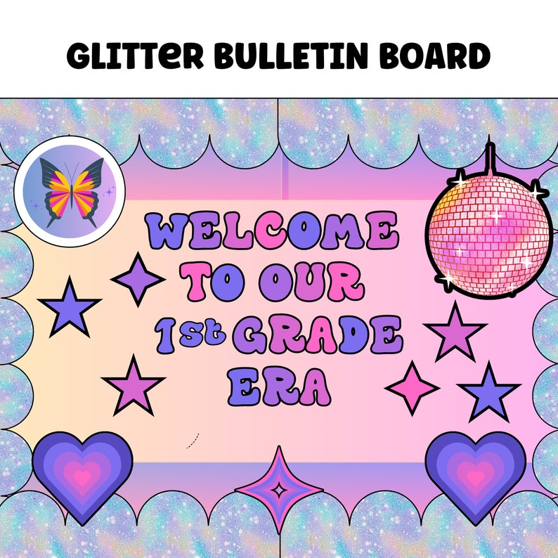 Glitter Era Bulletin Board Kit Back to School Bulletin Board Retro ...