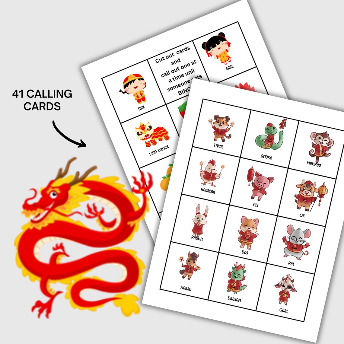 Lunar New Year BINGO Game for Kids and Adults, Family Activity, Holiday ...