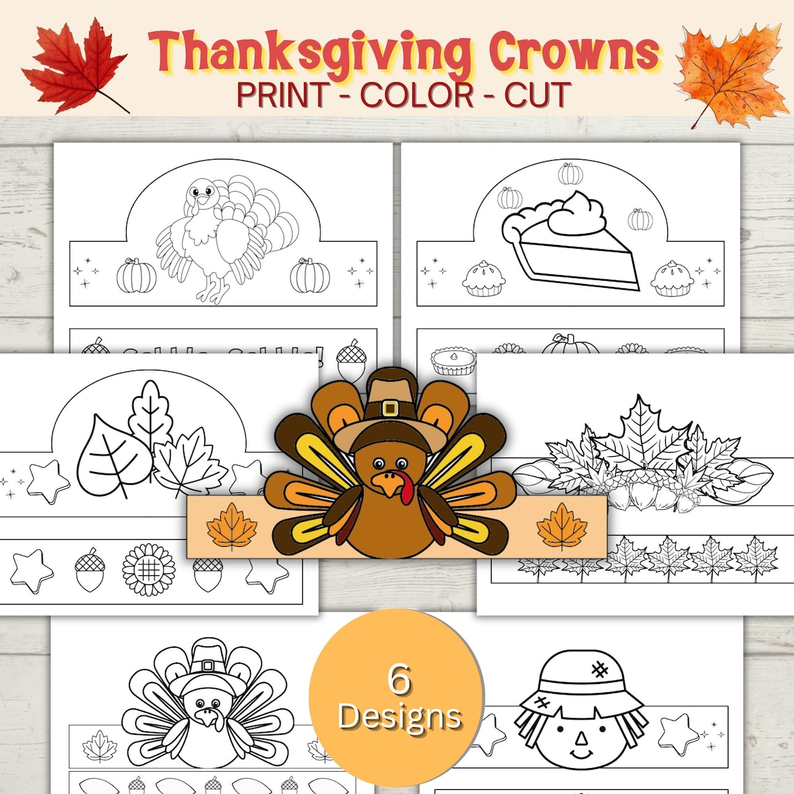 Thanksgiving Paper Crown Activity for Kids, Turkey DIY Printable Hat ...