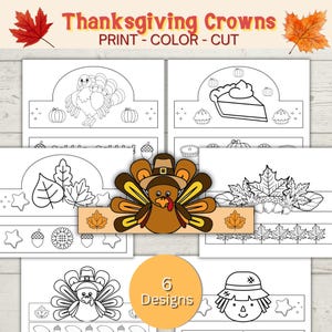 Thanksgiving Paper Crown Activity for Kids, Turkey DIY Printable Hat ...
