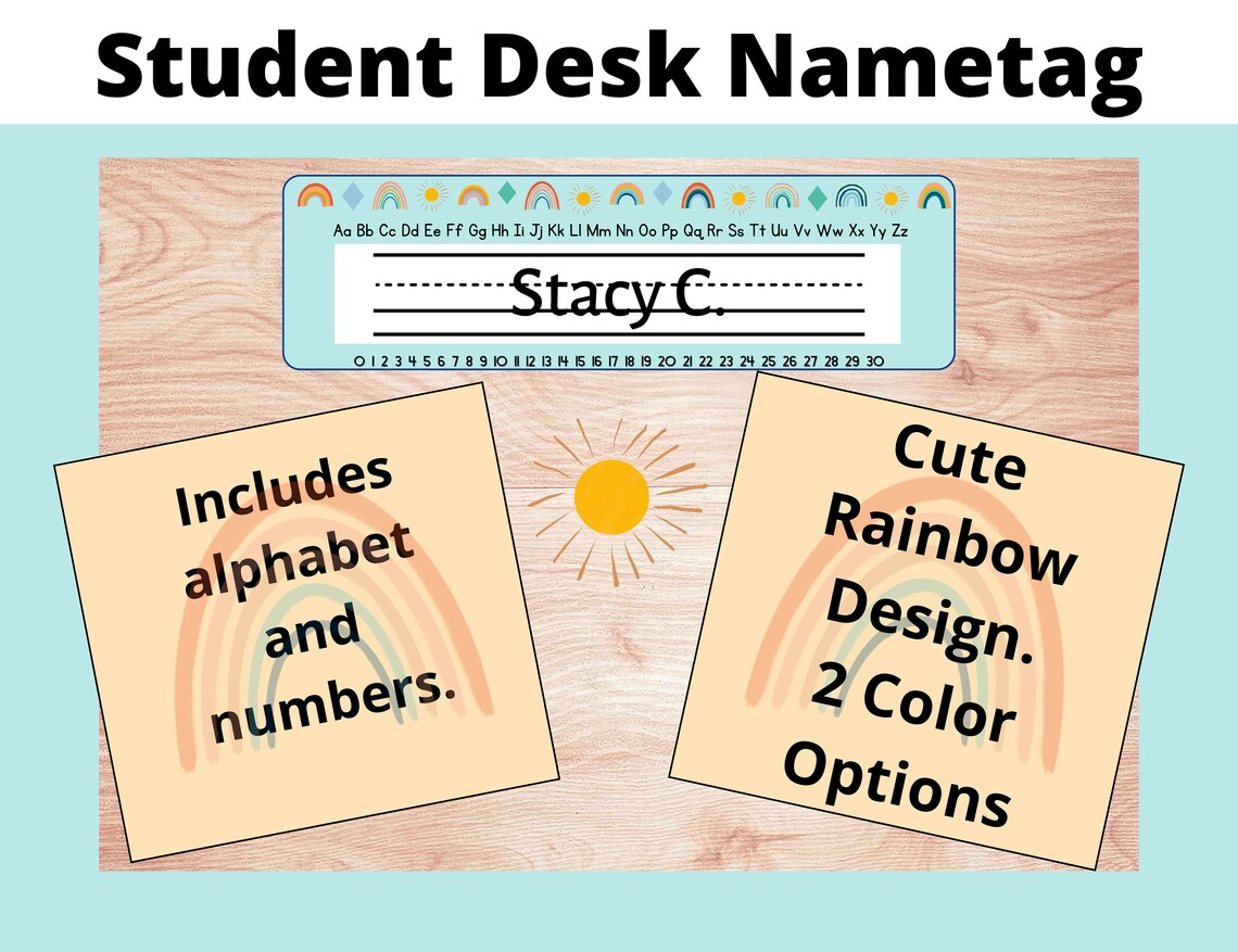 Rainbow Desk Name Tag Student Desk Name Tag Printable Desk - Etsy