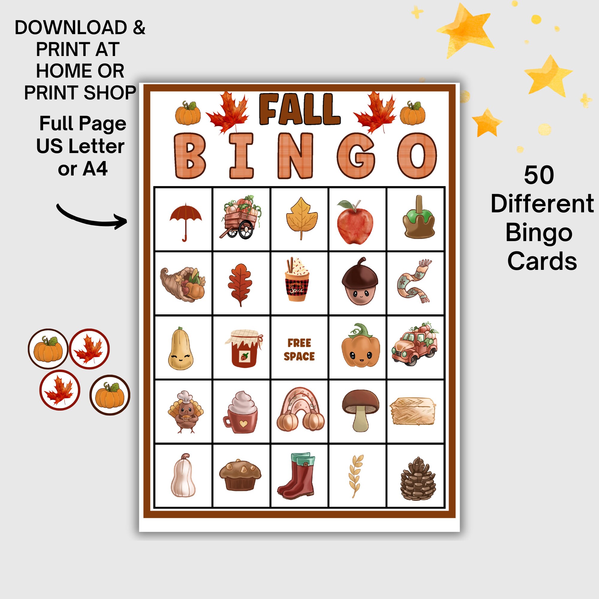 Fall BINGO Game for Kids and Adults, Friendsgiving Printable Games ...