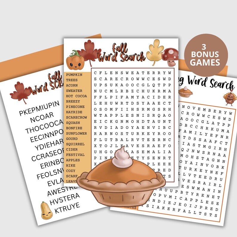 Fall Word Games, Thanksgiving Word Games Bundle | Printable Activities ...