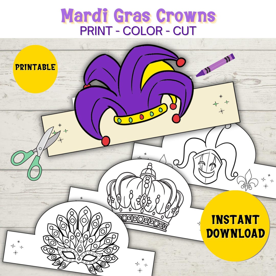 Mardi Gras Crown Craft - Carnival Headband - King Queen Crown Template ...