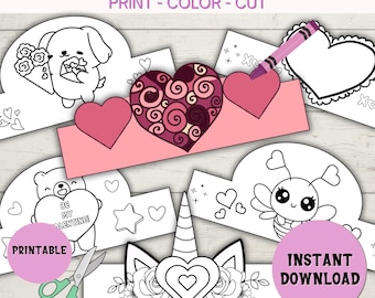 Valentine's Day Paper Crown Party Activity Printable Kids Easy Craft ...