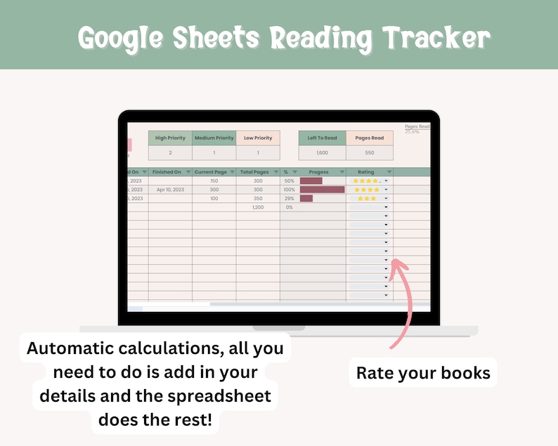 Google Sheets Reading Log - Minimalist Reading Tracker - Pink and Green ...