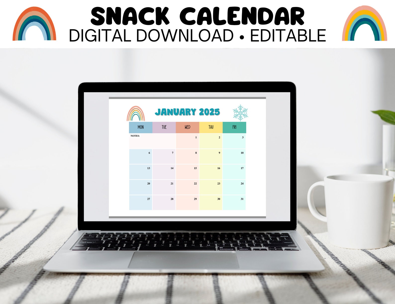 EDITABLE SNACK CALENDAR | Rainbow Theme | Organize Snack Time With Ease ...