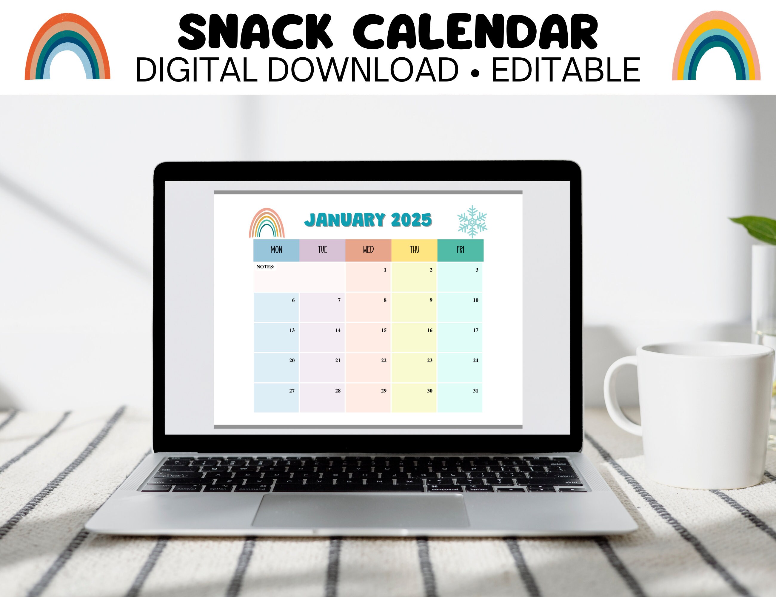 EDITABLE SNACK CALENDAR | Rainbow Theme | Organize Snack Time With Ease ...