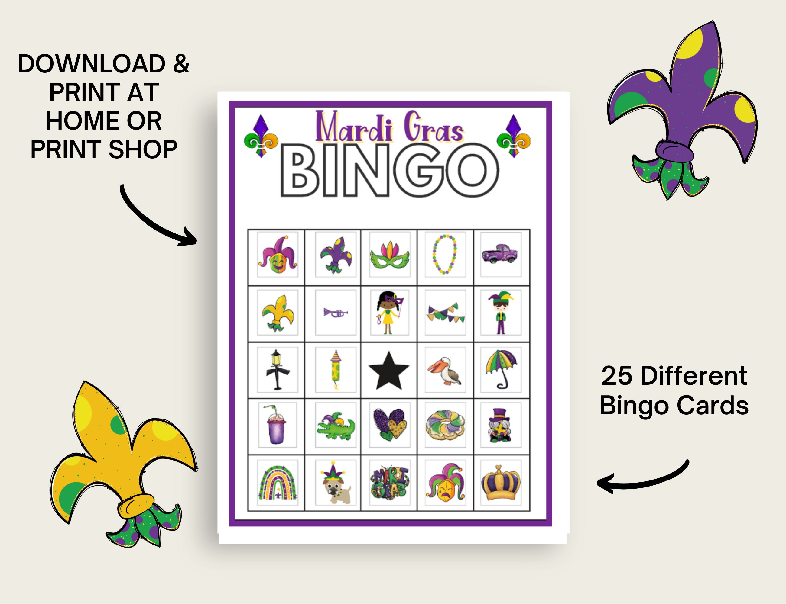 Mardi Gras BINGO Game for Kids and Adults, Family Activity, Holiday ...