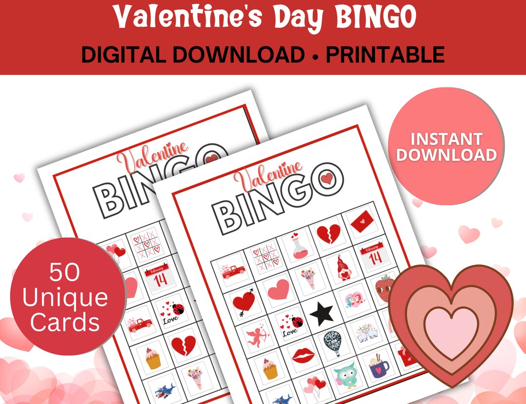 Valentine's Day BINGO Game for Kids and Adults, Family Activity ...