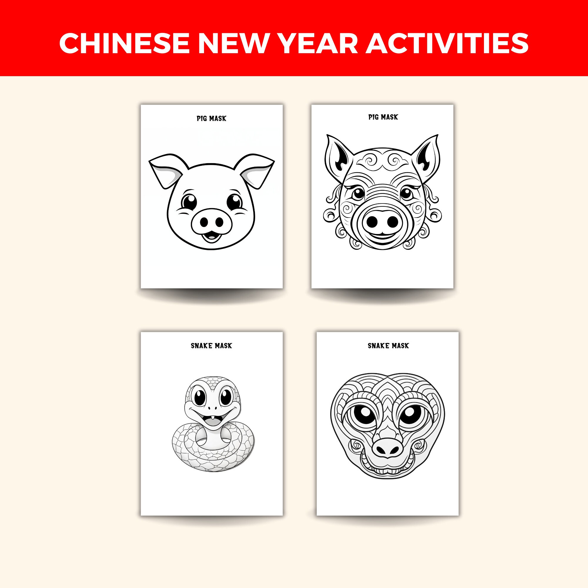 Lunar New Year Dragon Masks Printable | Chinese Zodiac Paper Masks ...