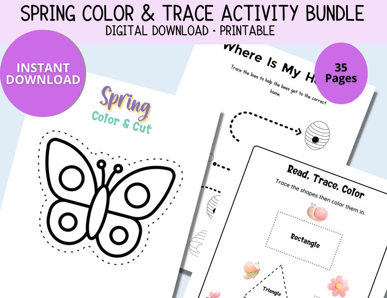 Spring Color and Trace Activity Bundle Preschool Worksheets ...