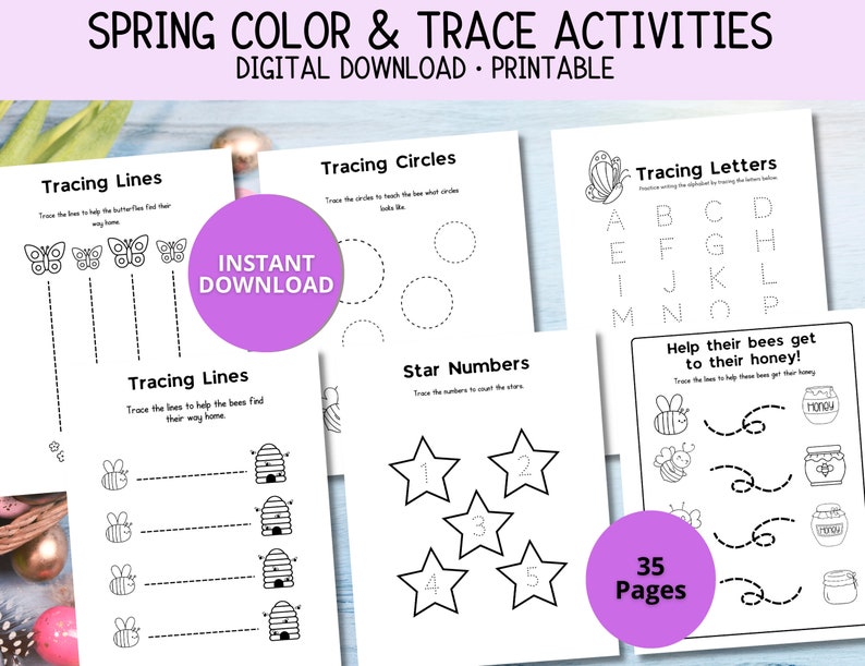 Spring Color and Trace Activity Bundle Preschool Worksheets ...