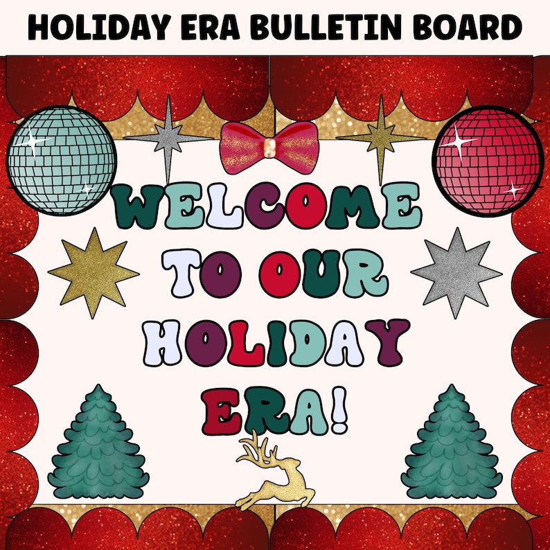 Holiday Era Bulletin Board Kit | Winter Bulletin Board | Retro Groovy ...