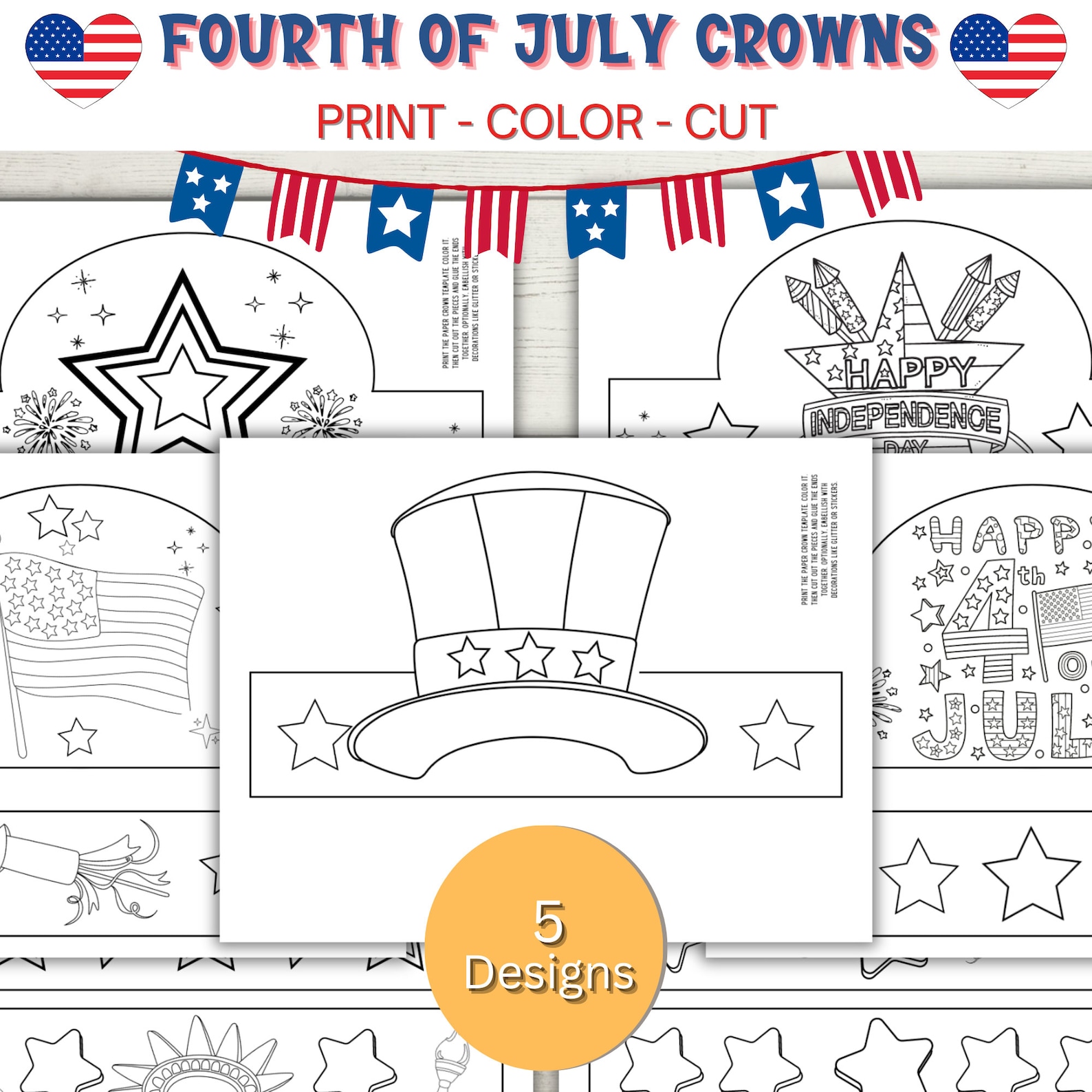 Fourth of July Crown Craft | Printable Paper Hat | DIY Independence Day ...