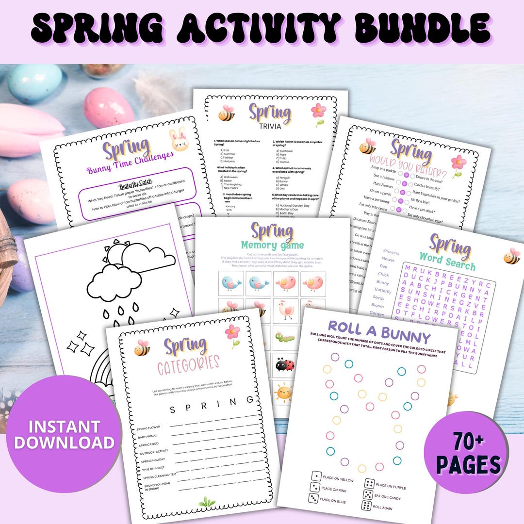 Spring Printable Game Bundle for Kids & Adults | Spring Trivia | Spring ...