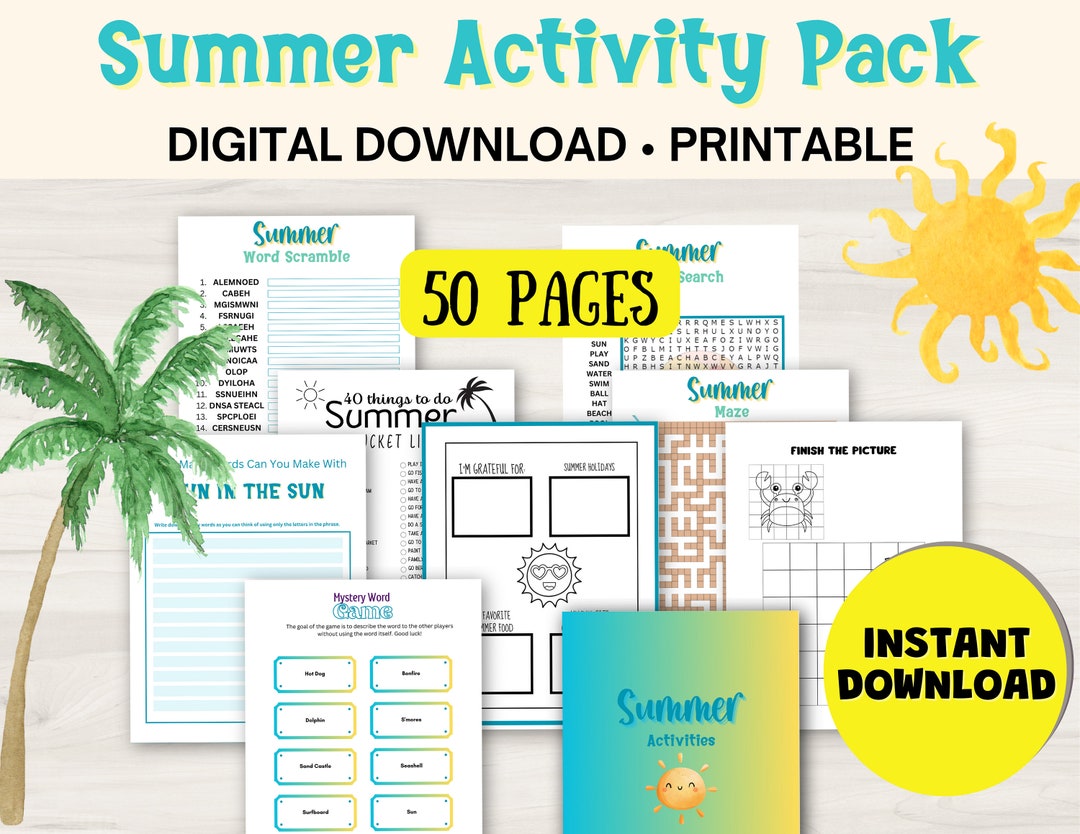 Summer Kids Activity Bundle, Summer Coloring Pages, Word Search, Summer ...