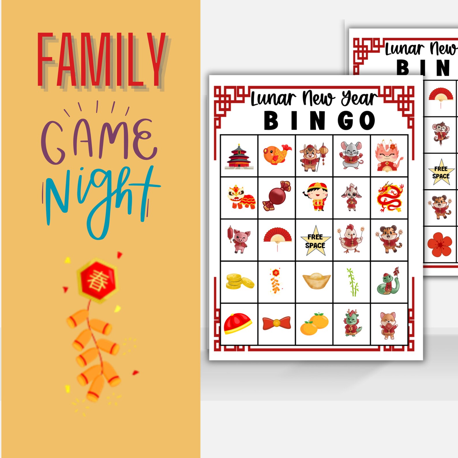 Lunar New Year BINGO Game for Kids and Adults, Family Activity, Holiday ...
