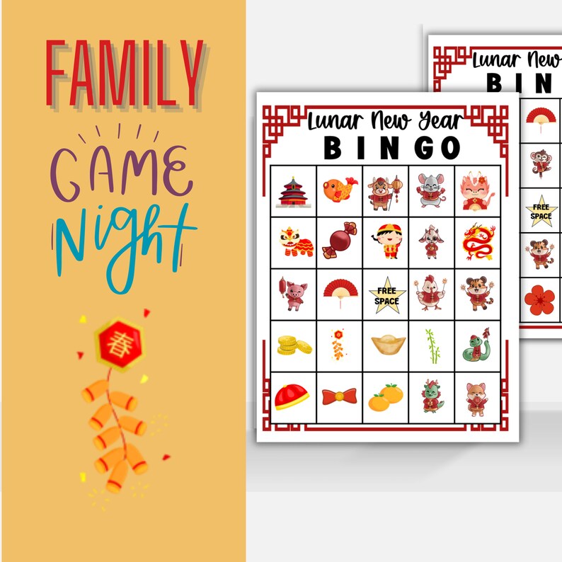 Lunar New Year BINGO Game for Kids and Adults, Family Activity, Holiday ...