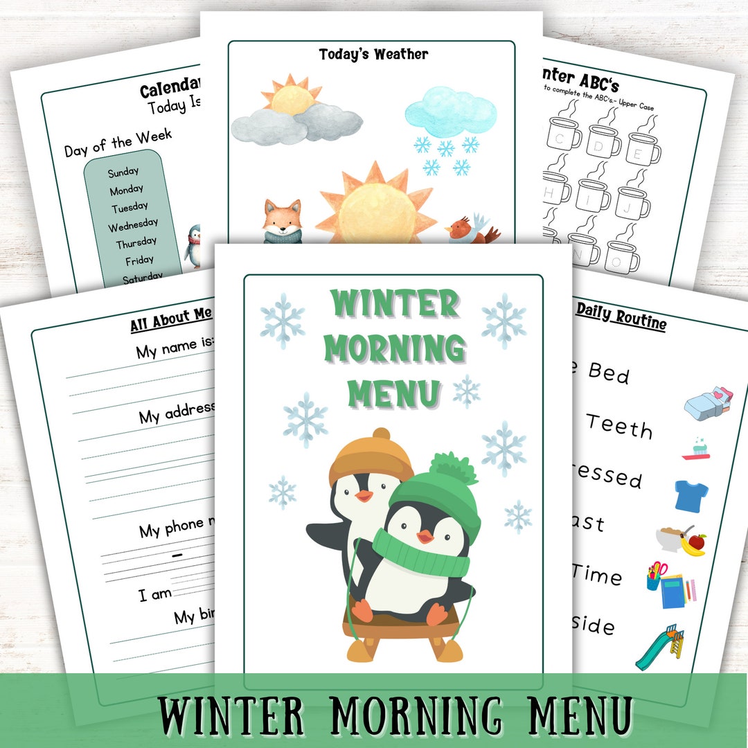 Winter Morning Menu Pages, Homeschool Morning Basket, Kindergarten ...