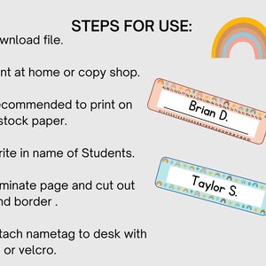 Rainbow Desk Name Tag Student Desk Name Tag Printable Desk Decoration ...