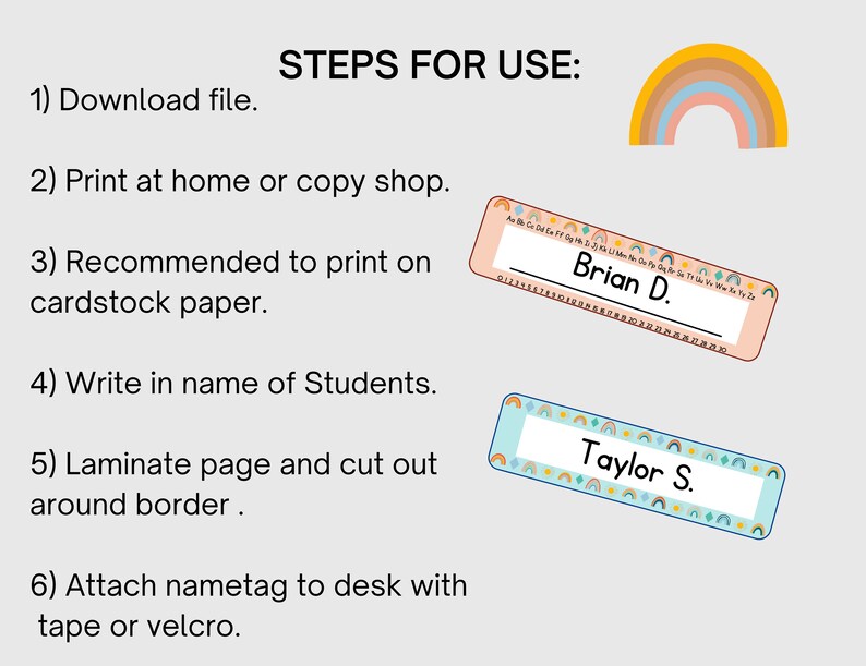 Rainbow Desk Name Tag| Student Desk Name Tag Printable | Desk ...
