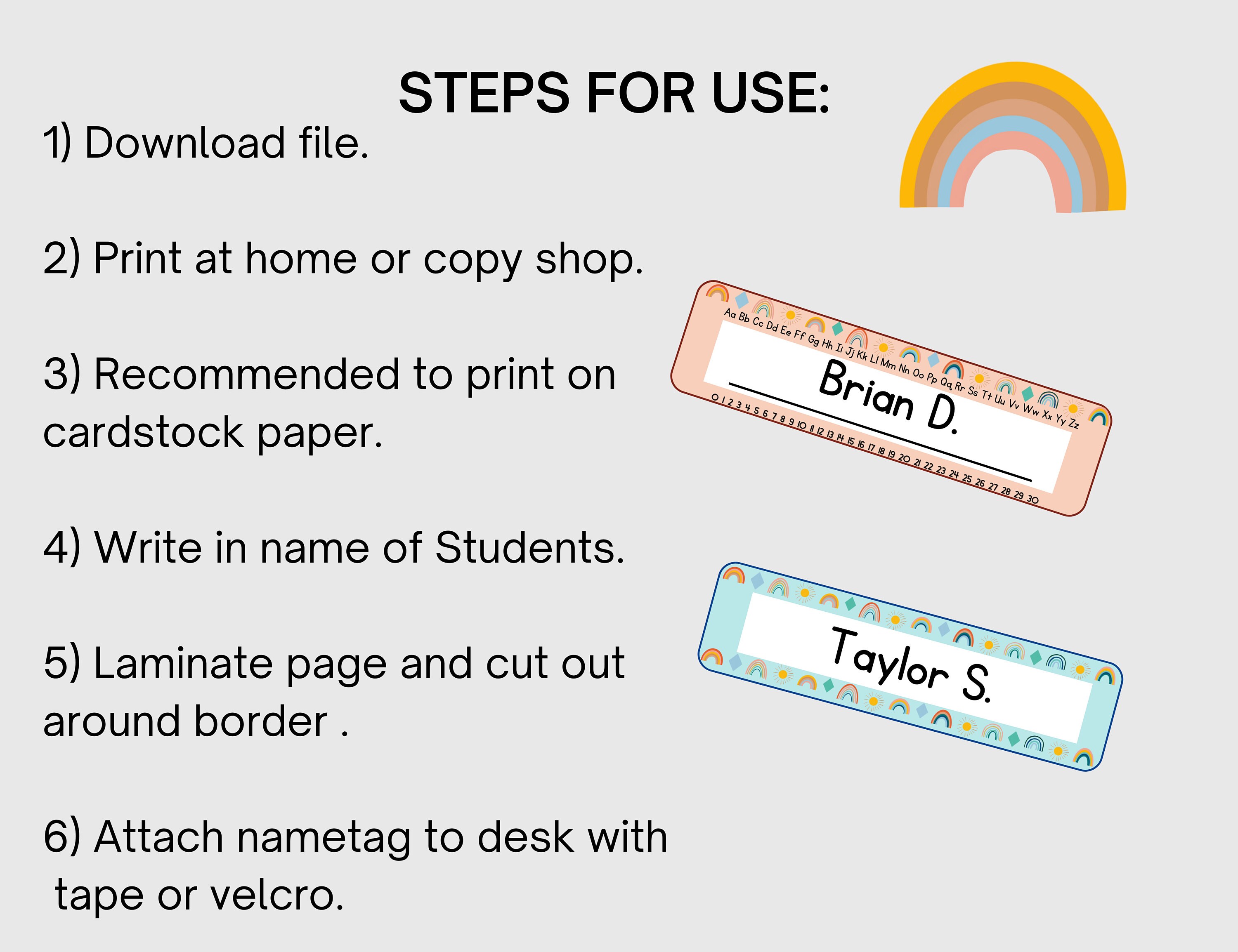 Rainbow Desk Name Tag Student Desk Name Tag Printable Desk - Etsy