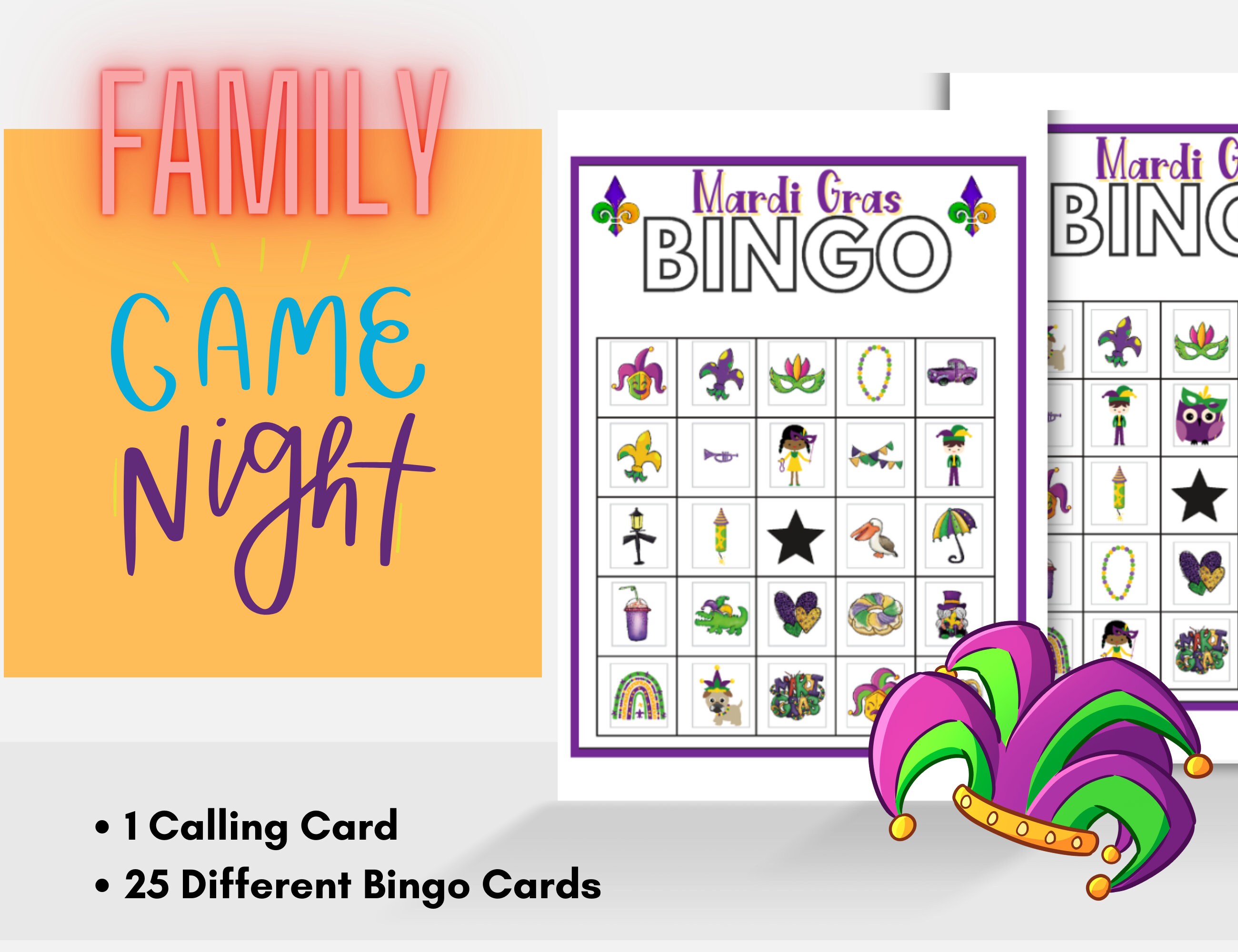 Mardi Gras BINGO Game for Kids and Adults, Family Activity, Holiday ...