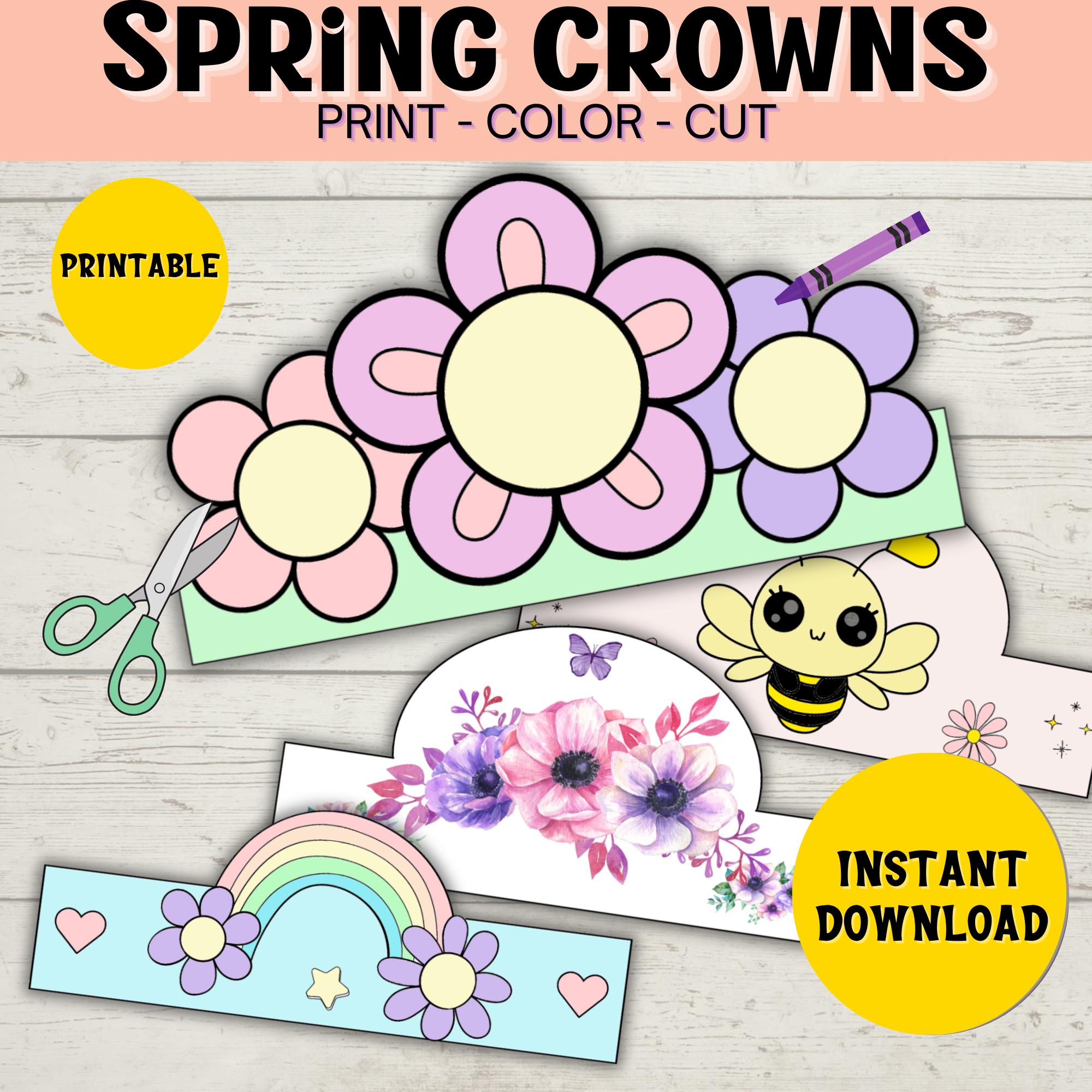 Spring Crown Printable, Flower Crown Template for Kids, DIY Spring ...