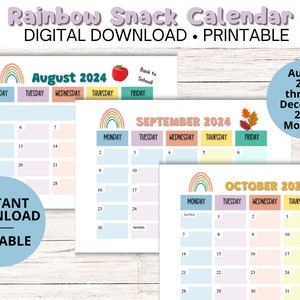 EDITABLE SNACK CALENDAR | Rainbow Theme | Organize Snack Time With Ease ...