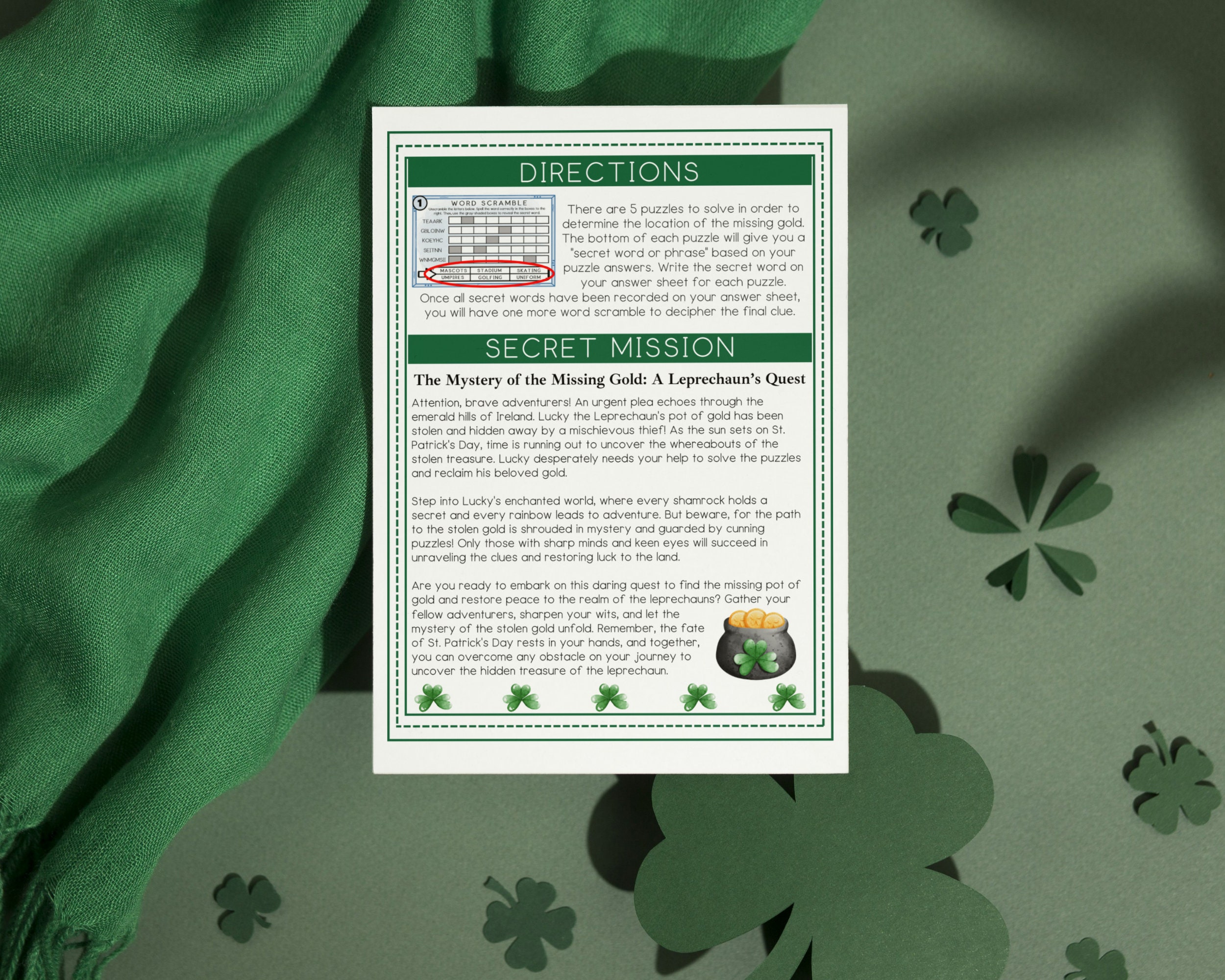St. Patrick’s Day Escape Room for Kids. Printable Party Game ...