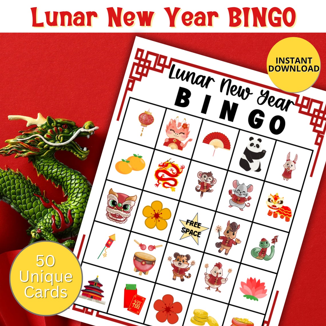 Lunar New Year BINGO Game for Kids and Adults, Family Activity, Holiday ...