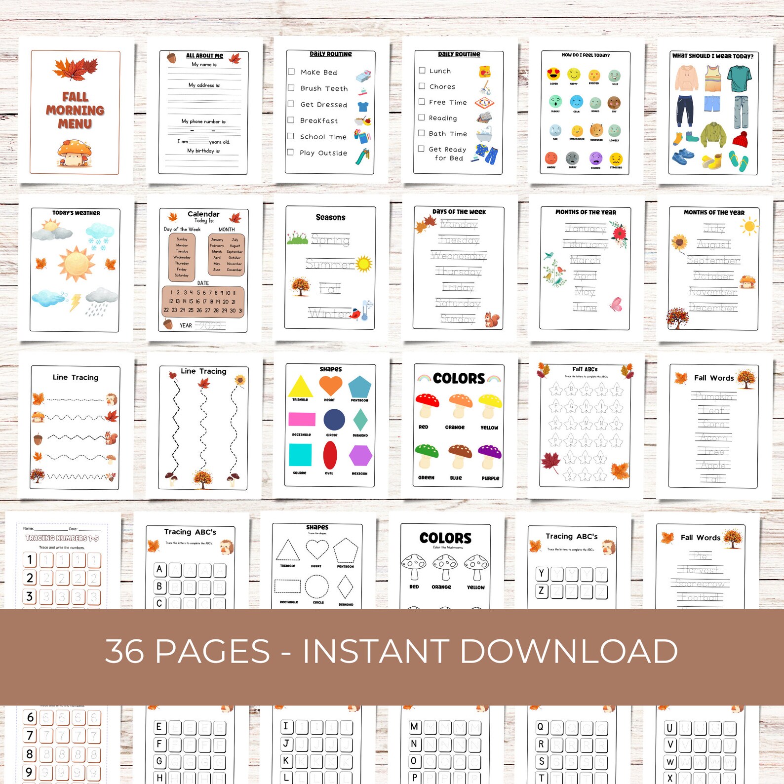 Fall Morning Menu Pages, Homeschool Morning Menu, Kindergarten ...