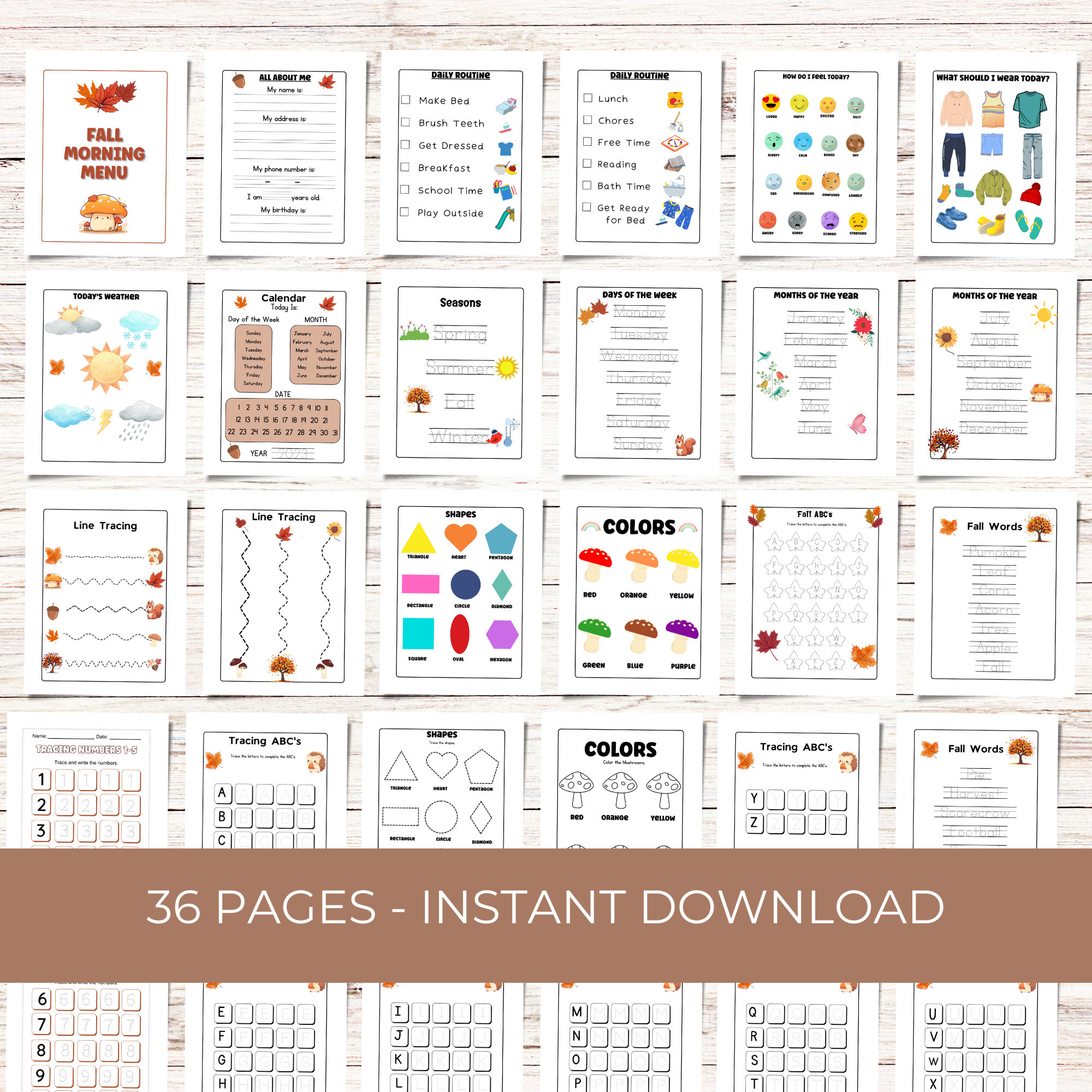 Fall Morning Menu Pages, Homeschool Morning Menu, Kindergarten ...