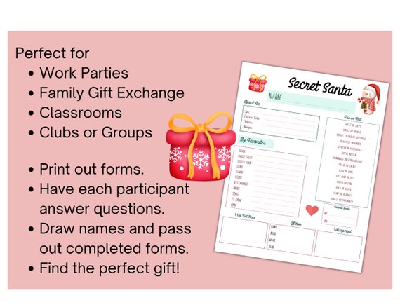 Cuestionario De Santa Secreto Imprimible Free Secret Santa