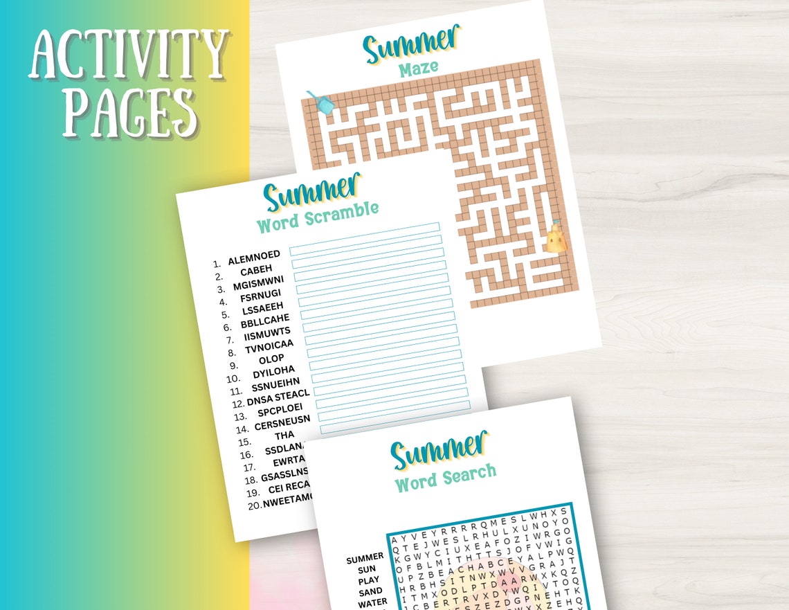 Summer Kids Activity Bundle, Summer Coloring Pages, Word Search, Summer ...