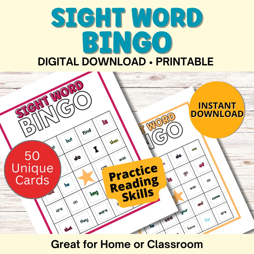 Sight Words Bingo | Kindergarten, First Grade, Homeschool Bingo Game - Etsy