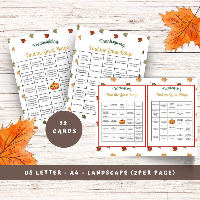 Printable Thanksgiving Find the Guest Bingo Game | Fun Icebreaker for ...