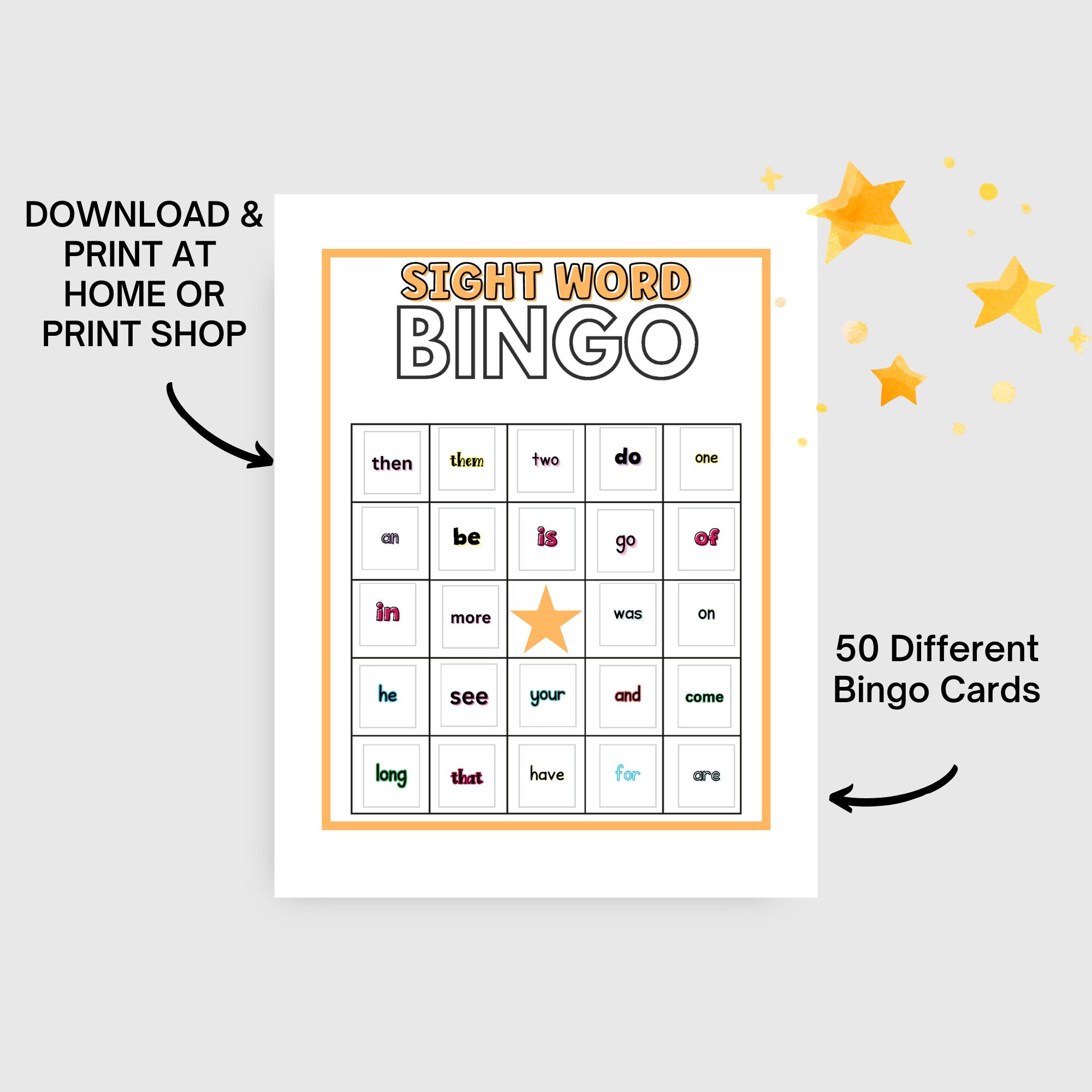 Sight Words Bingo | Kindergarten, First Grade, Homeschool Bingo Game - Etsy