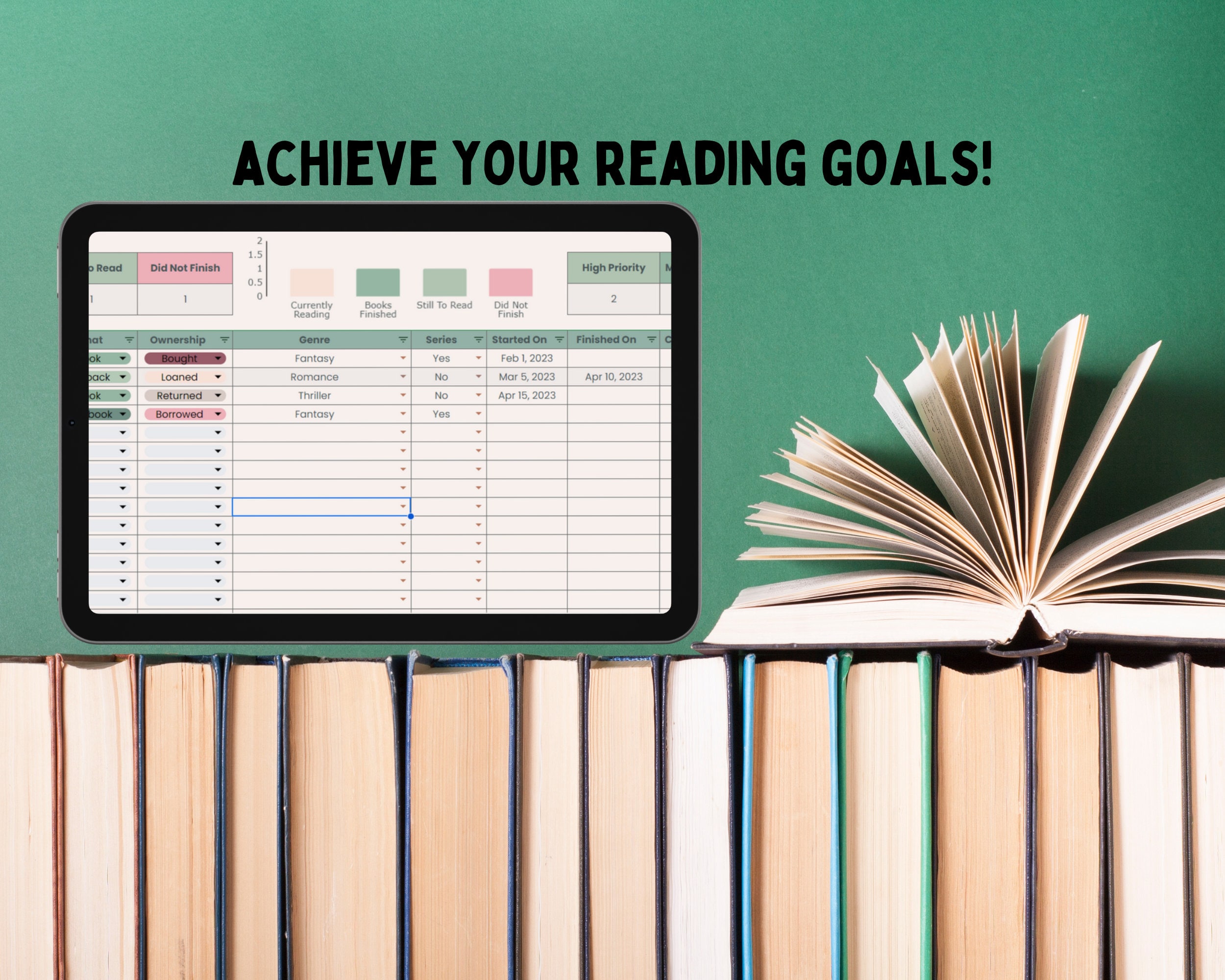 Google Sheets Reading Log - Minimalist Reading Tracker - Pink and Green ...