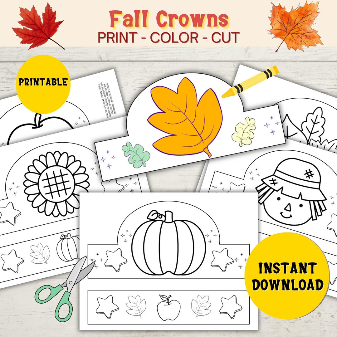 Fall Season Paper Crown Activity for Kids, Thanksgiving DIY Printable ...