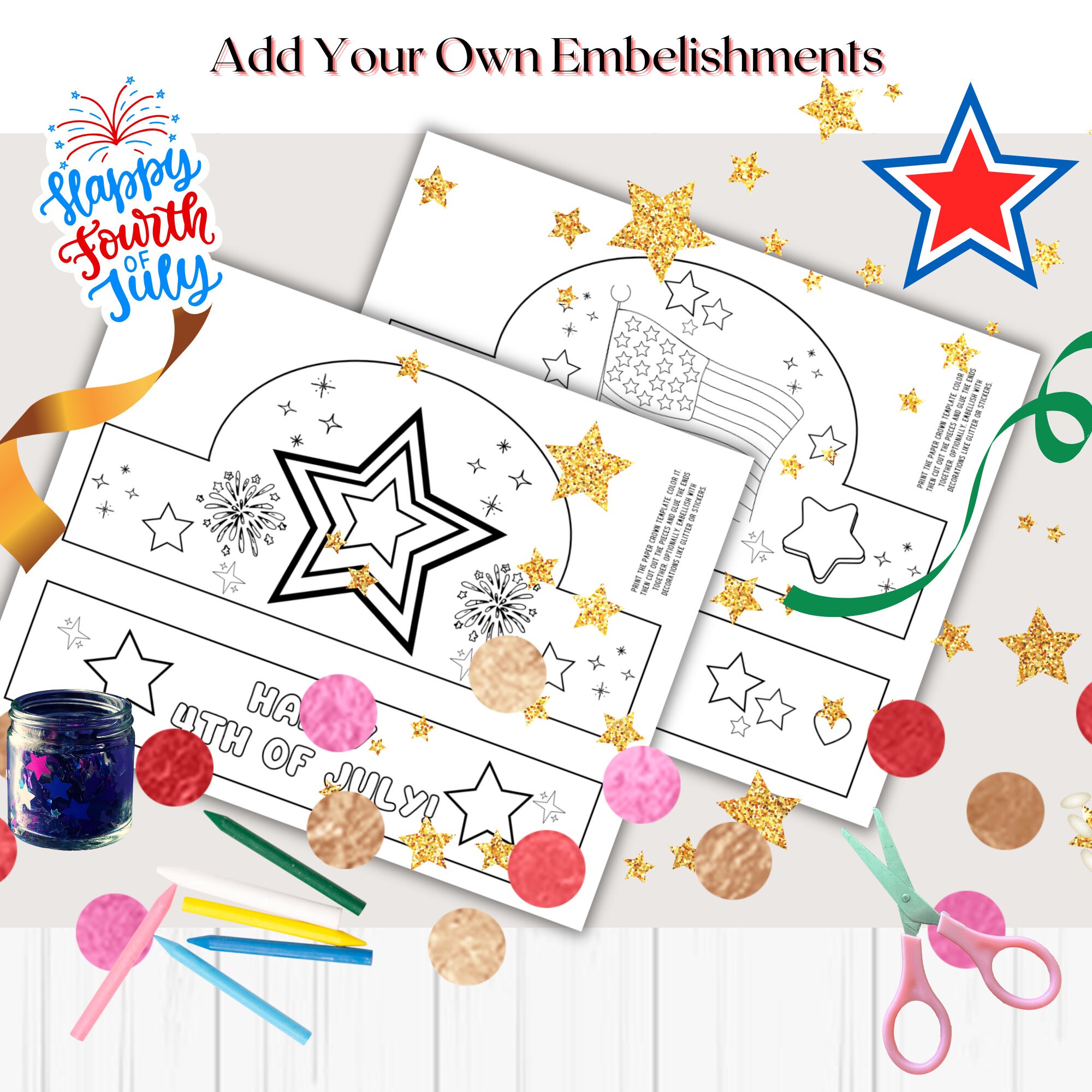 Fourth of July Crown Craft | Printable Paper Hat | DIY Independence Day ...