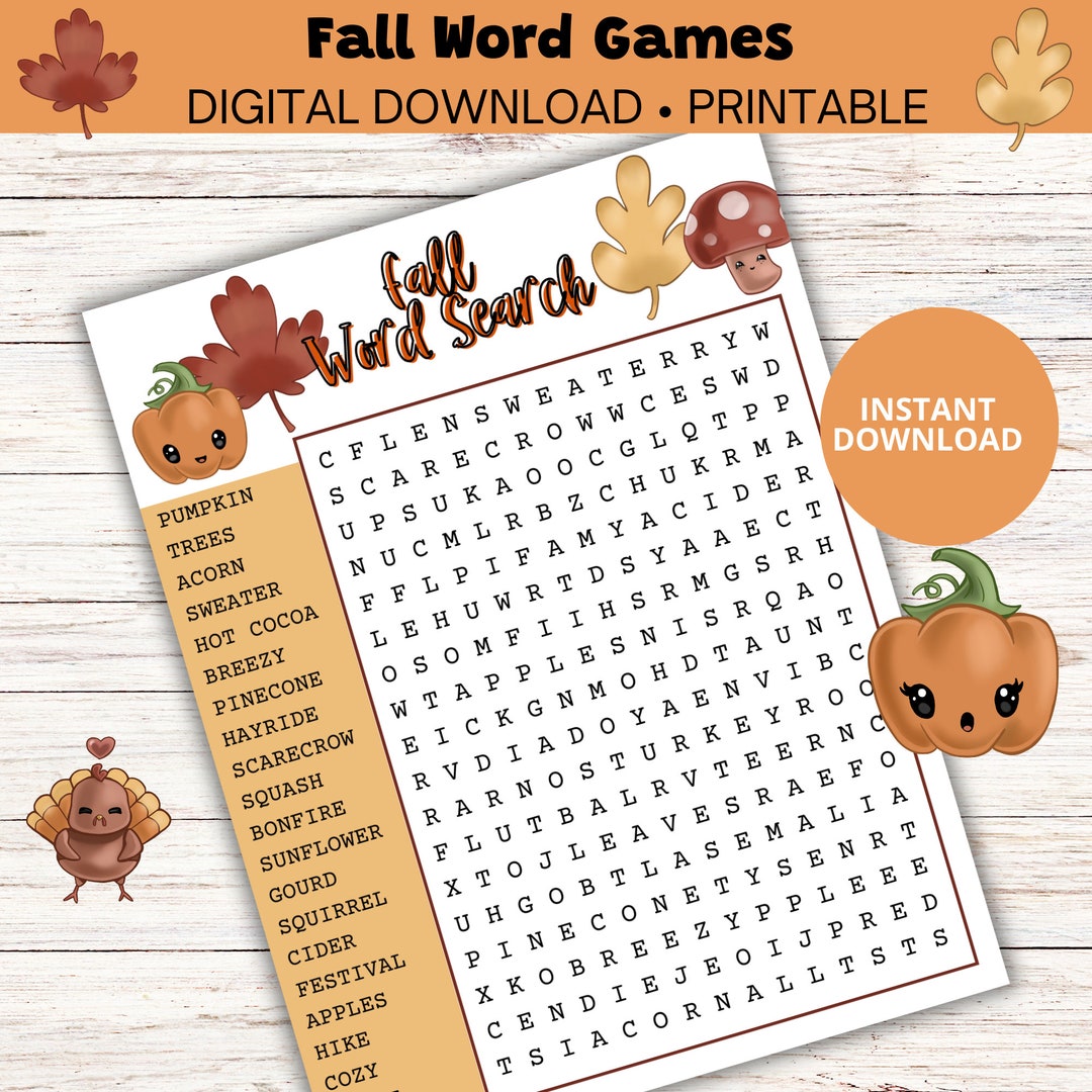 Fall Word Games, Thanksgiving Word Search Printable, Fall Classroom ...