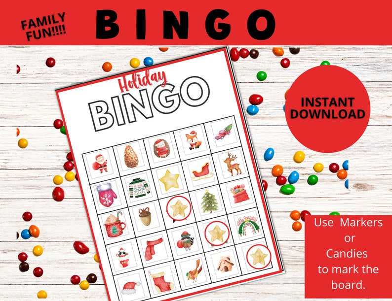 Holiday BINGO Game for Kids and Adults, Christmas Family Activity ...
