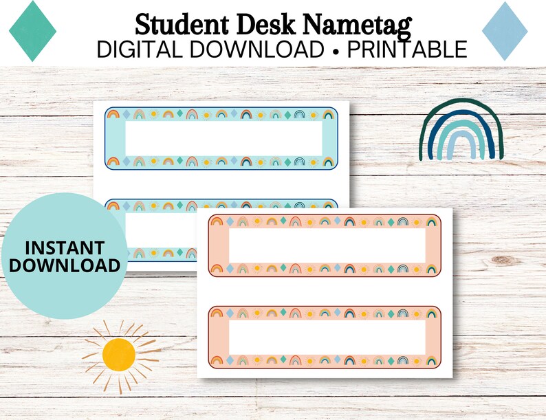 Rainbow Desk Name Tag| Student Desk Name Tag Printable | Desk ...