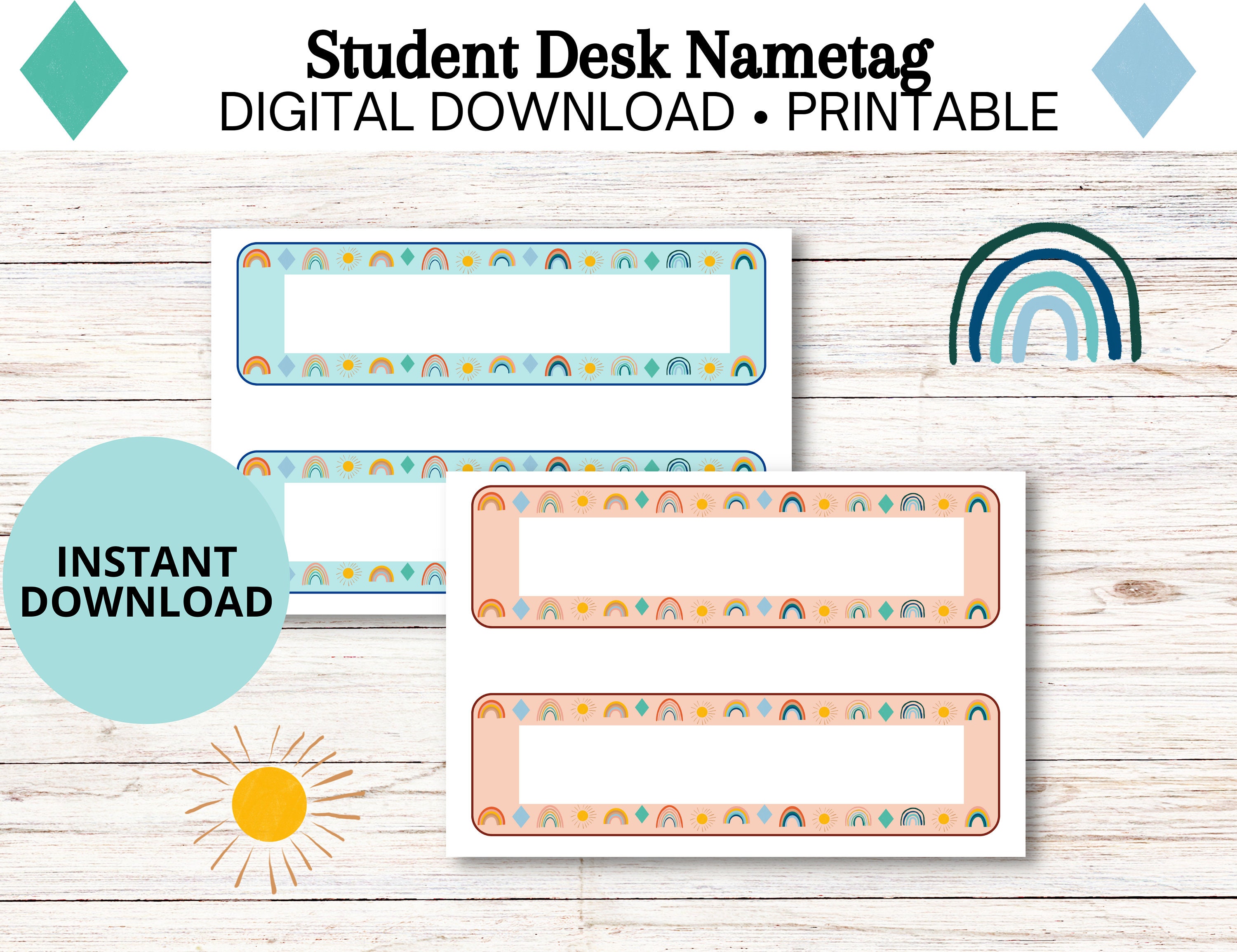 Rainbow Desk Name Tag Student Desk Name Tag Printable Desk - Etsy