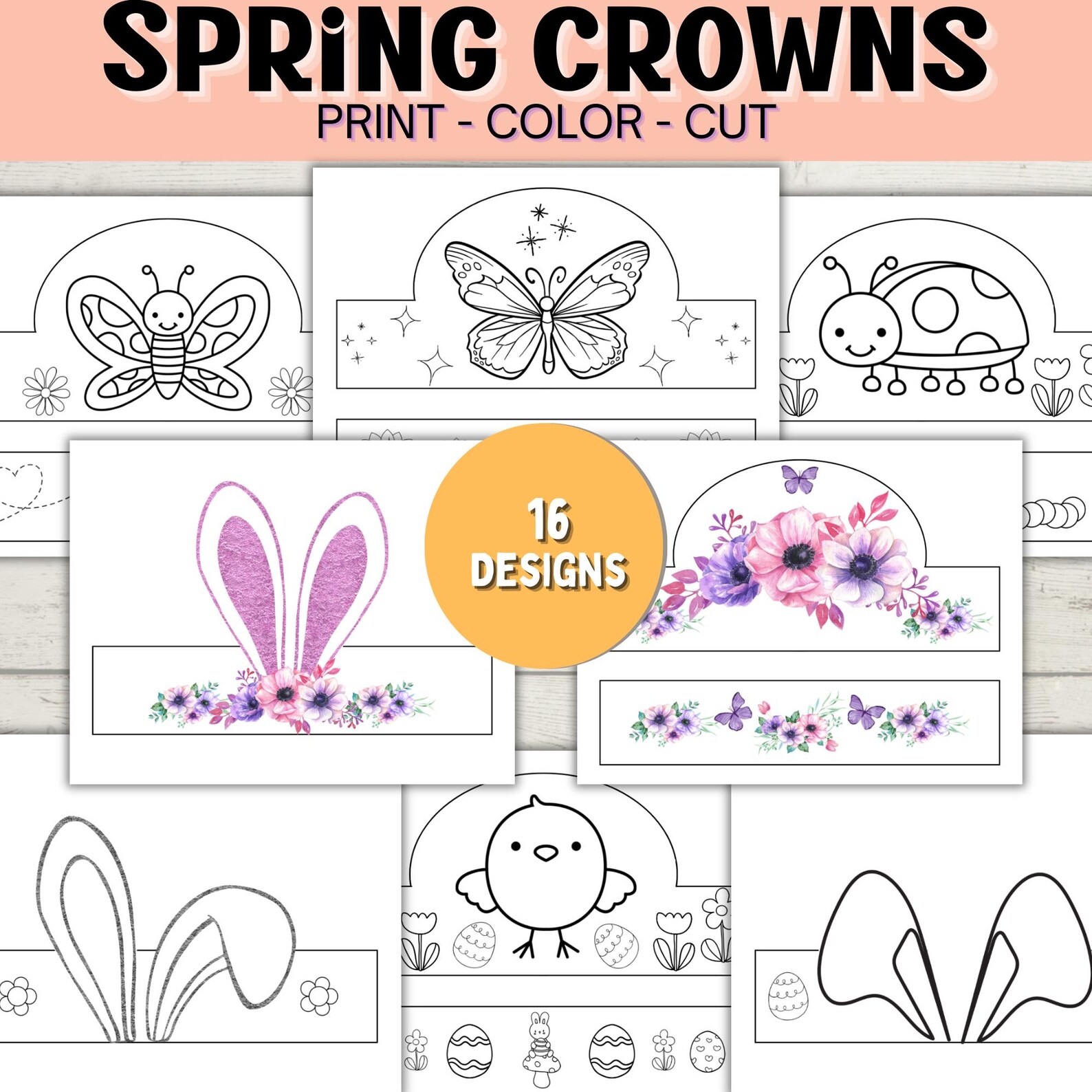 Spring Crown Printable, Flower Crown Template for Kids, DIY Spring ...