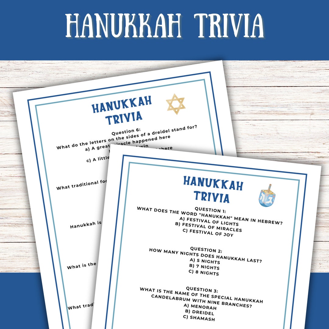 Hanukkah Trivia | Jewish Holiday | Printable Hanukkah Party Game ...