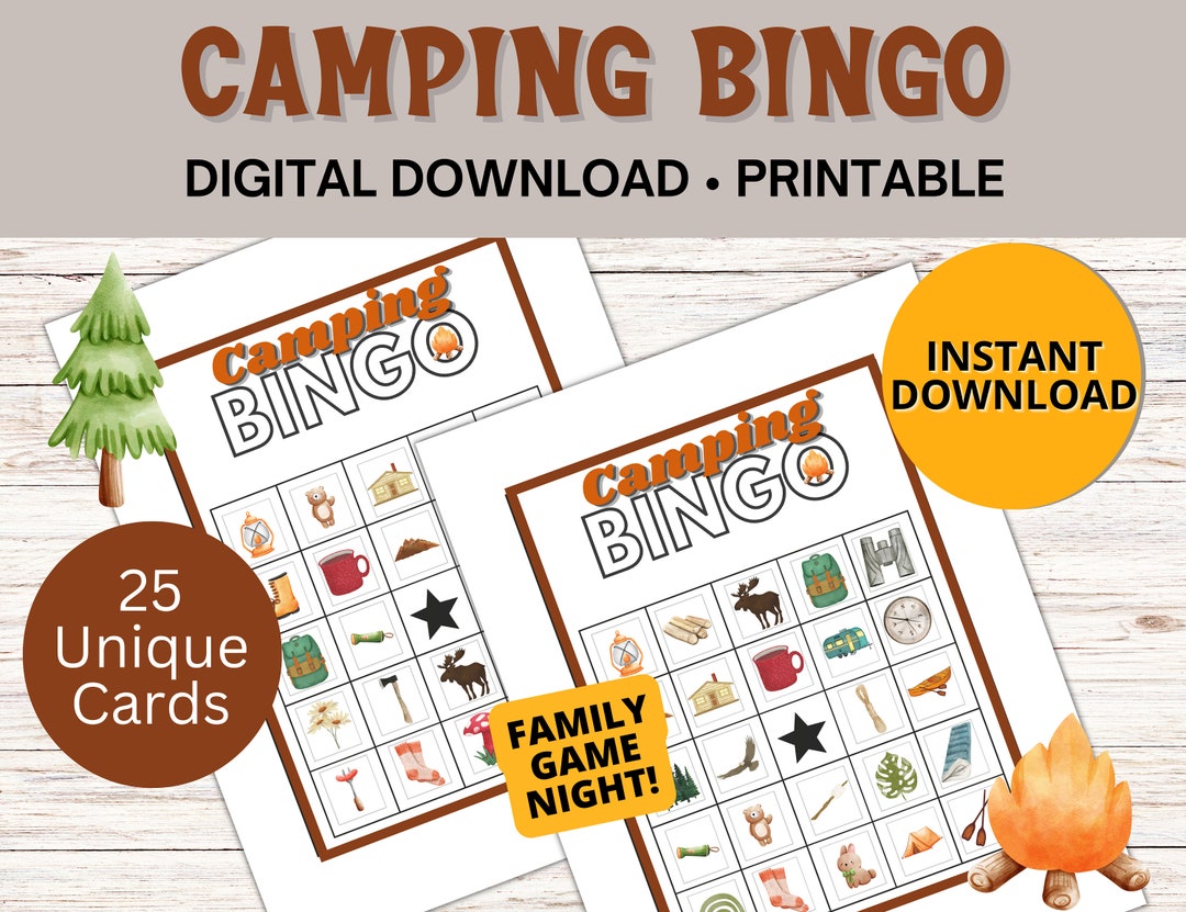 Camping Bingo Printable | Family Game Night Fun | Family Reunion Game ...